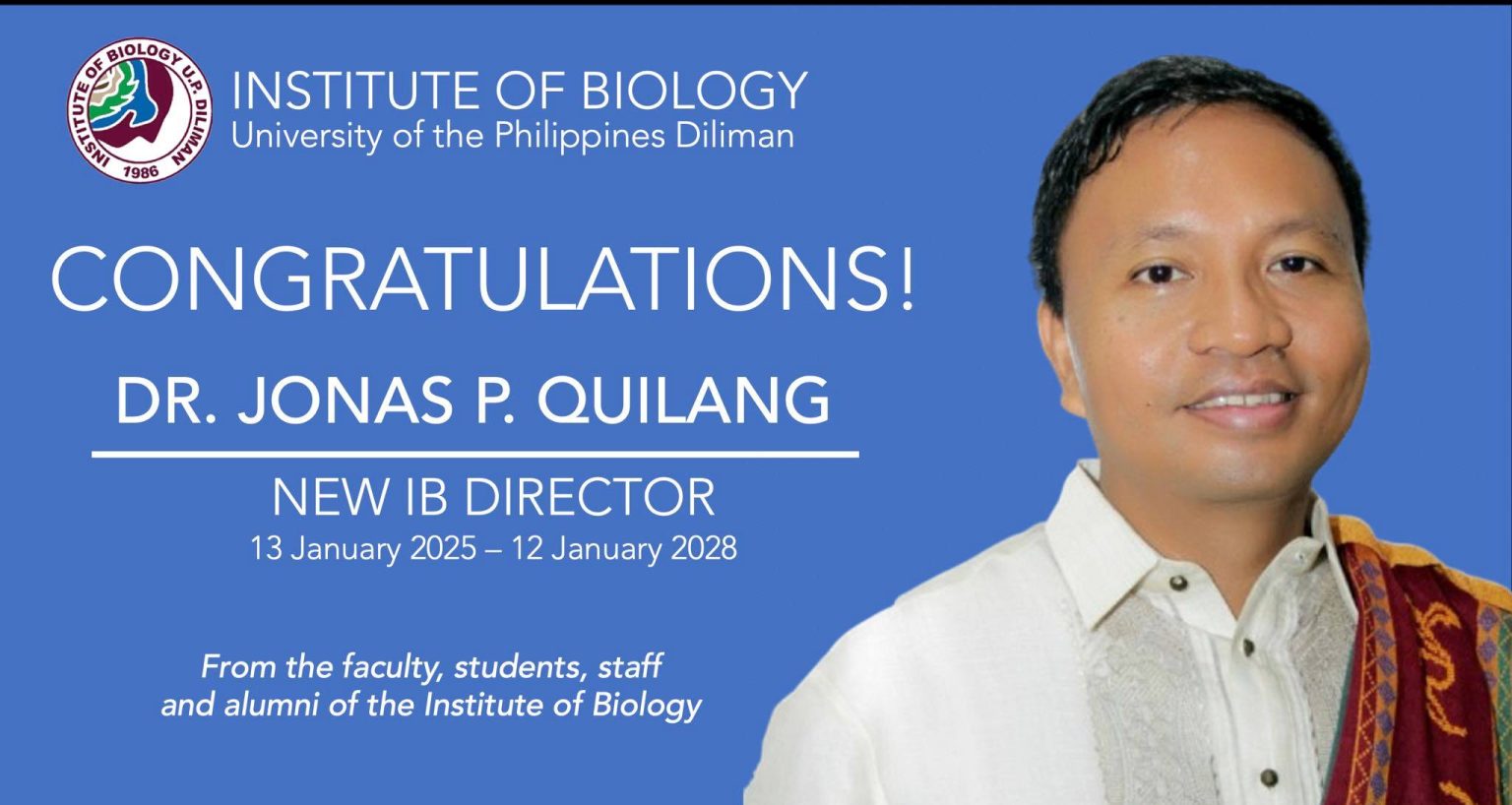Dr. Jonas P. Quilang Appointed as New IB Director – Institute of Biology